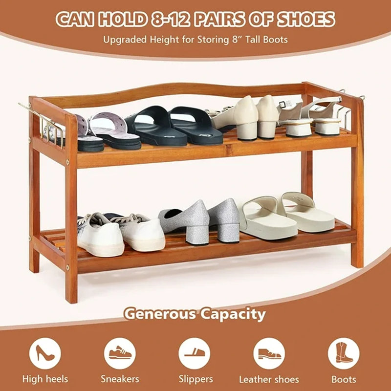 Bay Isle Home™ 2-Tier Wood Freestanding Heavy-duty 8 Pair Shoe Rack ...