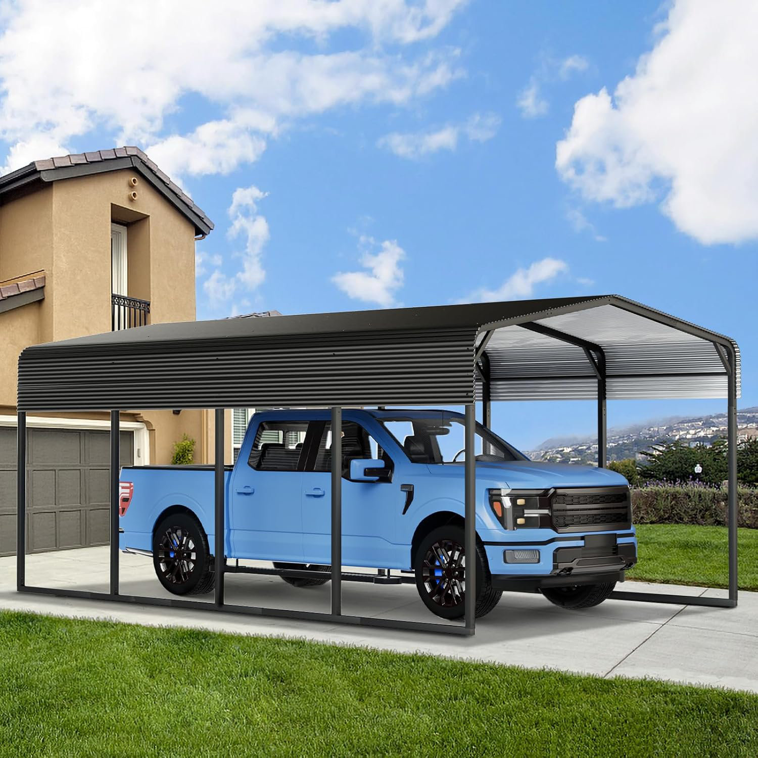 Sapphome Heavy Duty Metal Carport With Galvanized Steel Roof, Outdoor ...