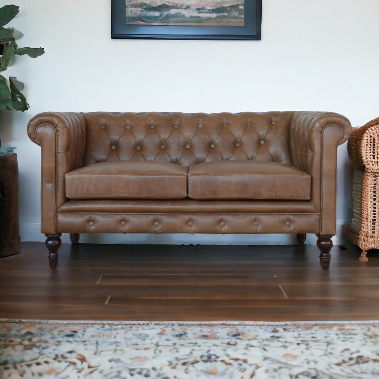 Hokku Designs Artisan Furniture Solid Wood Buffalo Leather Chesterfield ...