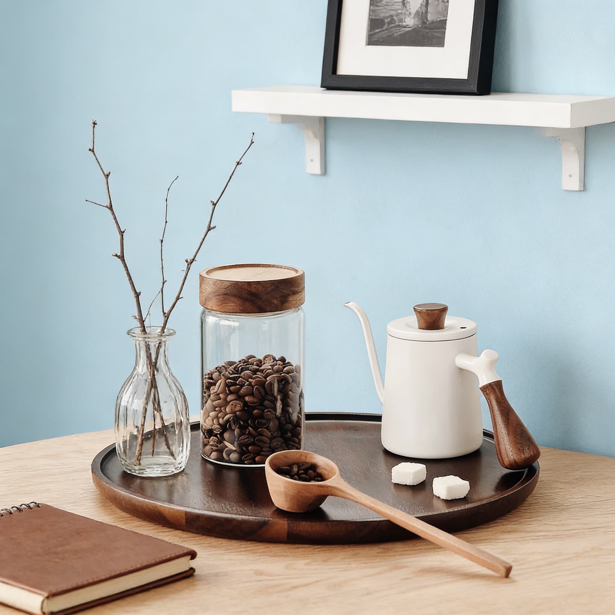 Everly Quinn Wood Tray Round Serving Tray For Tea Cups Coffee Mugs Home ...