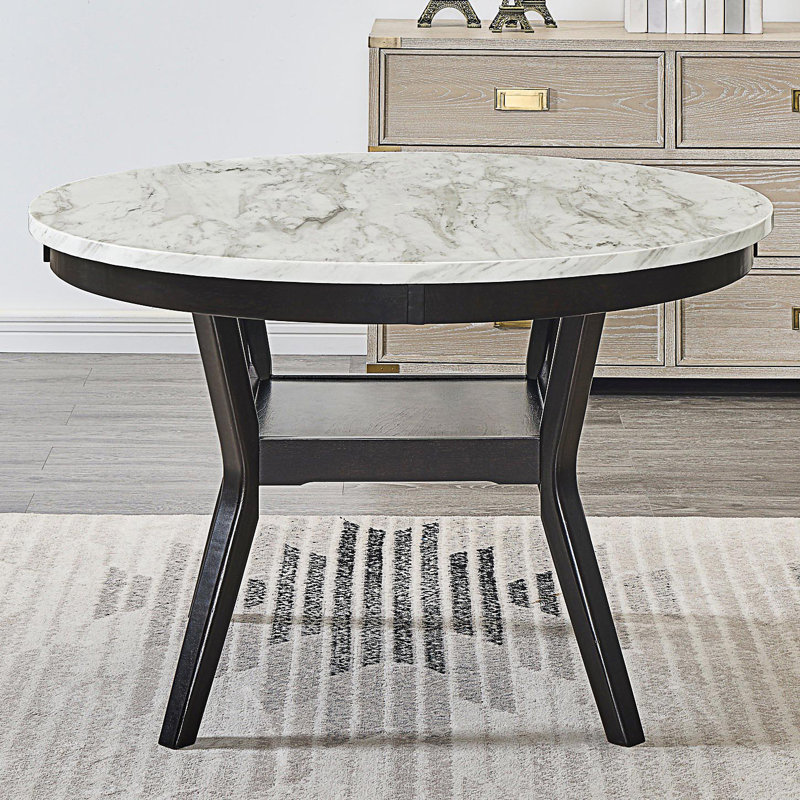 Wrought Studio™ Faux Marble Top Round Dining Table With Shelf | Wayfair
