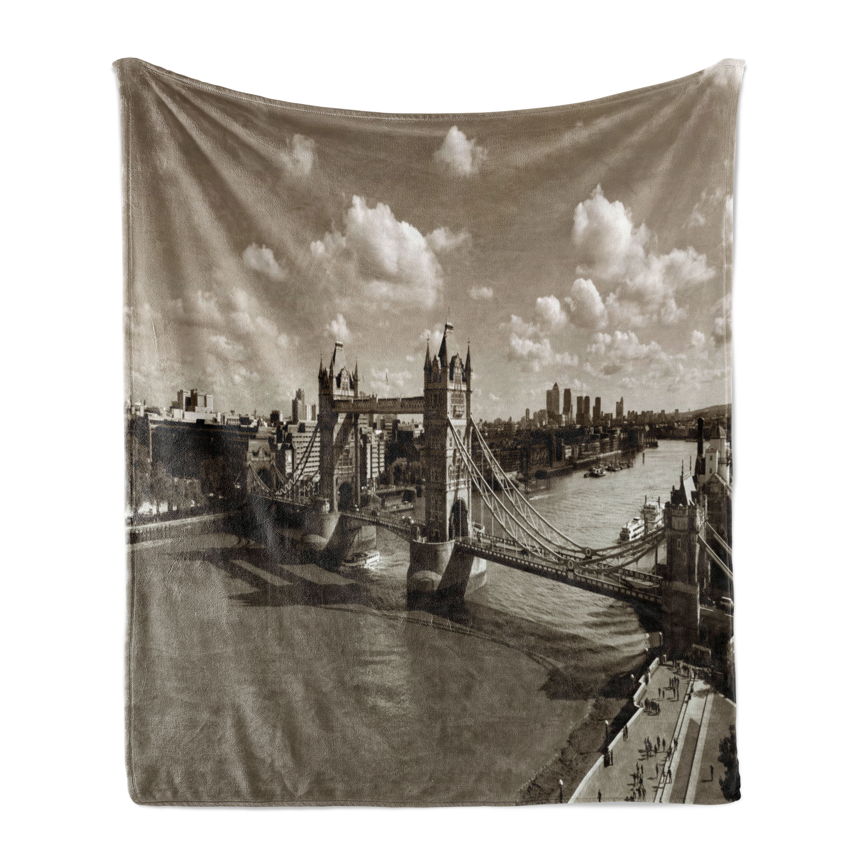 Ambesonne Travel Fleece Throw Blanket Tower Bridge and the Sky Sepia ...
