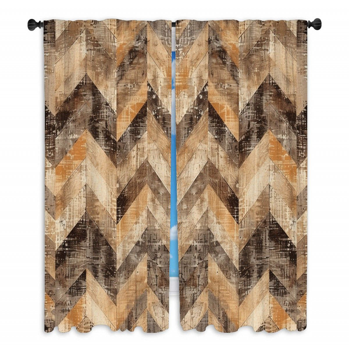 VisionDecor Chevron Window Curtains Modern Geometric Print Drapes - 2 ...