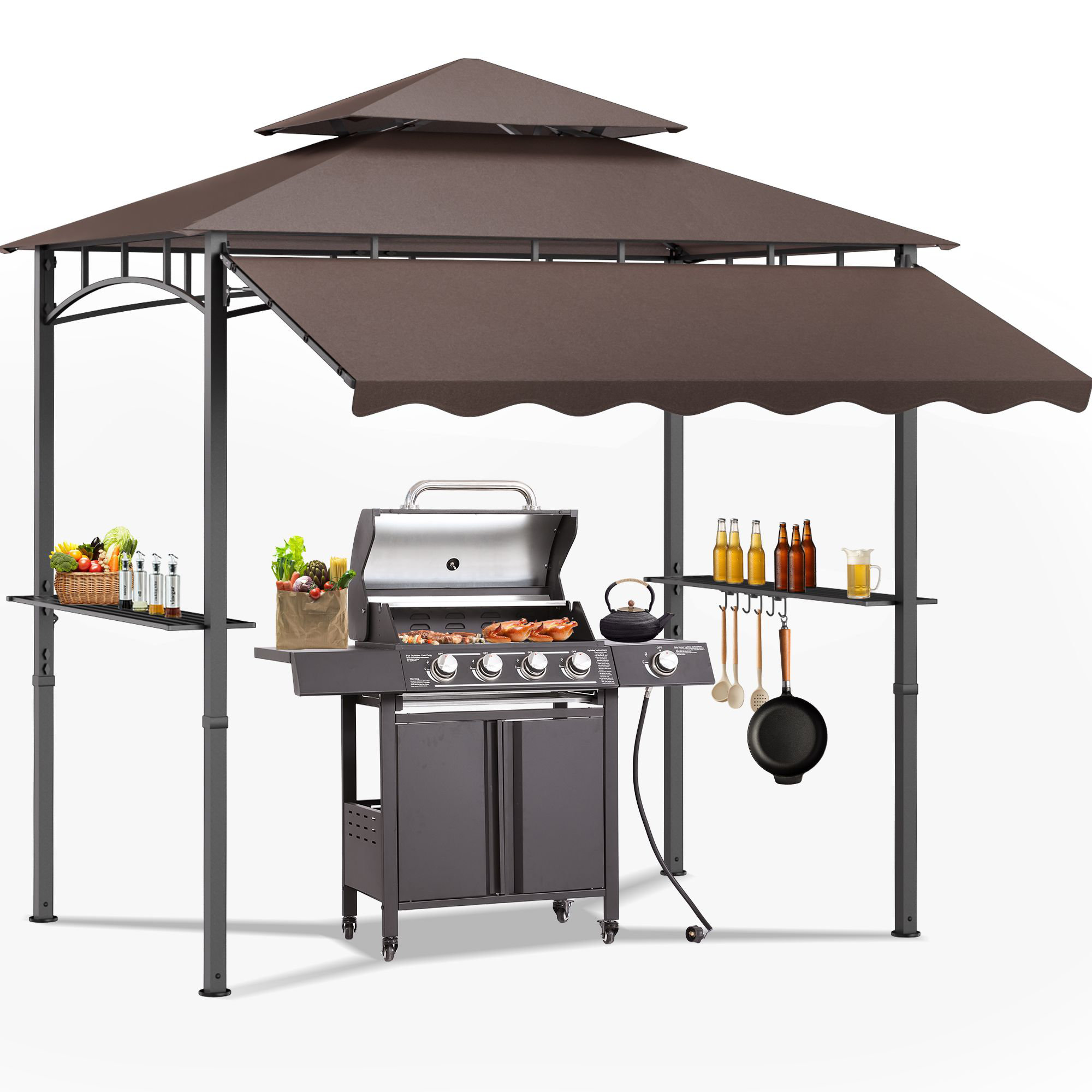 JOVNO 8'X8' Grill Gazebo Canopy - Heavy Duty Steel Frame, Double Tiered ...