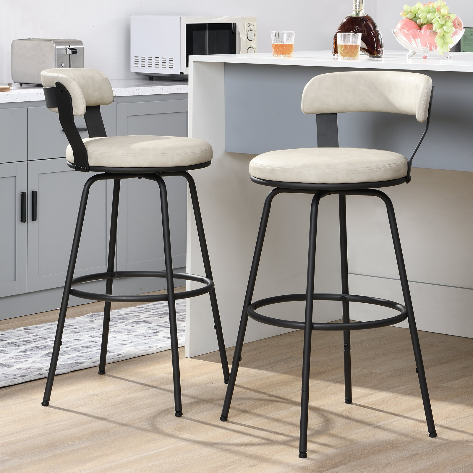 17 Stories Kipton Low Back Bar Stools Metal Leather Counter Stools ...