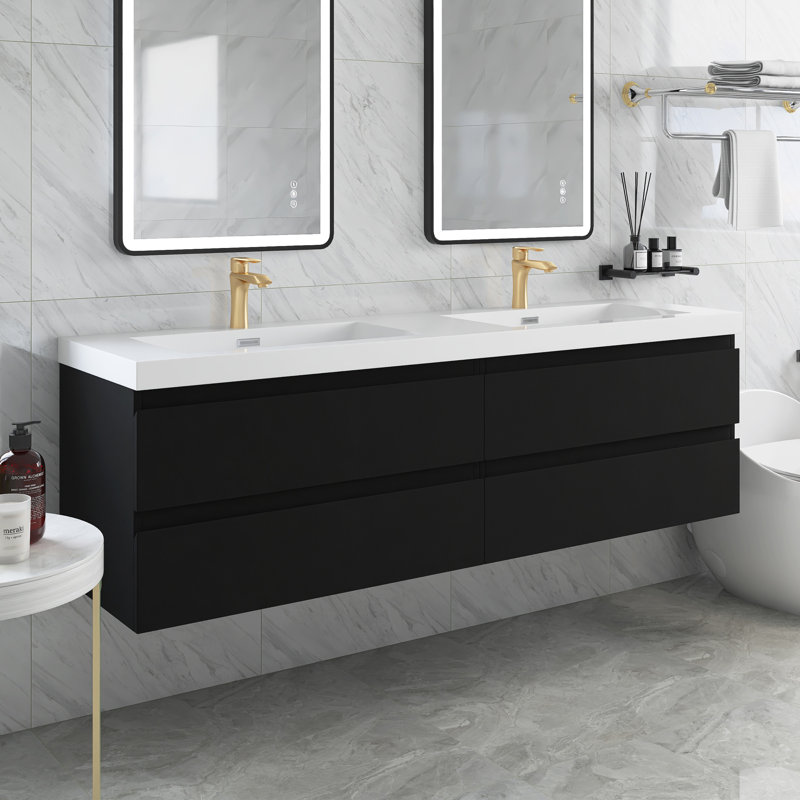 Hokku Designs Mareya 72'' Double Sink Wall-Mounted Bathroom Vanity with ...