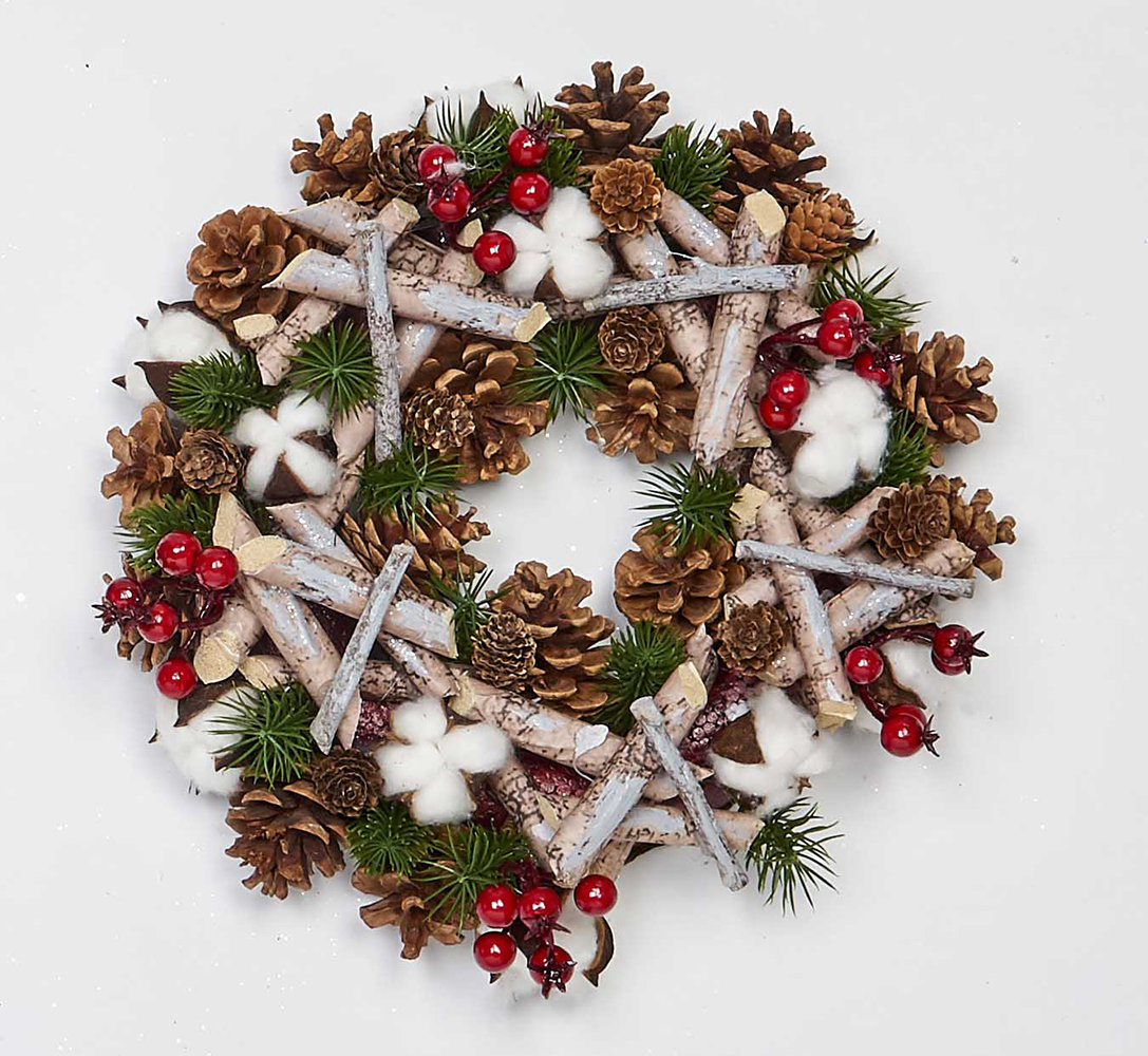 The Holiday Aisle® 12" Artificial Birch Log Christmas Wreath with Pine ...
