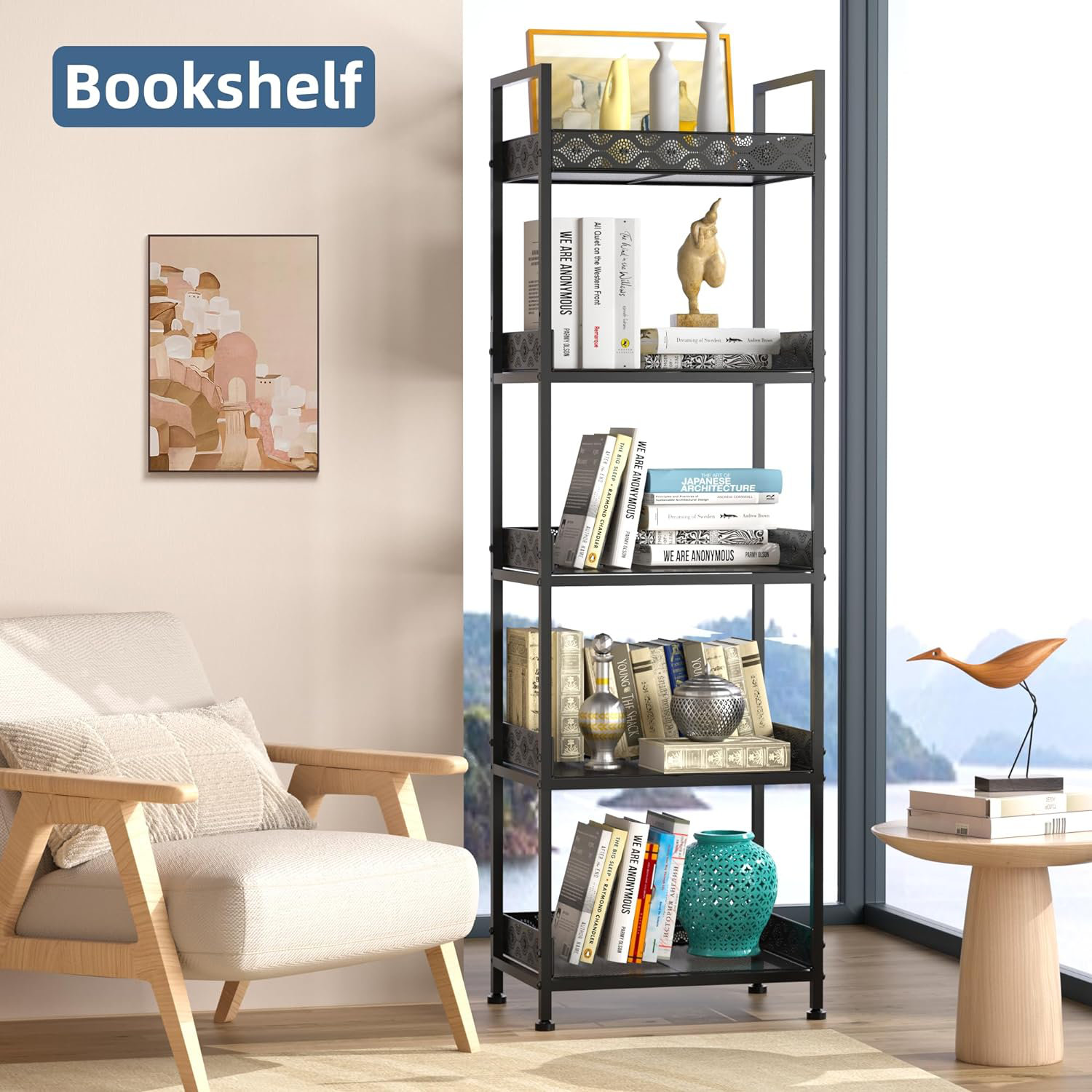 Latitude Run® Heavy Duty 5 Tier Bookshelves,Metal Storage Rack For CD ...