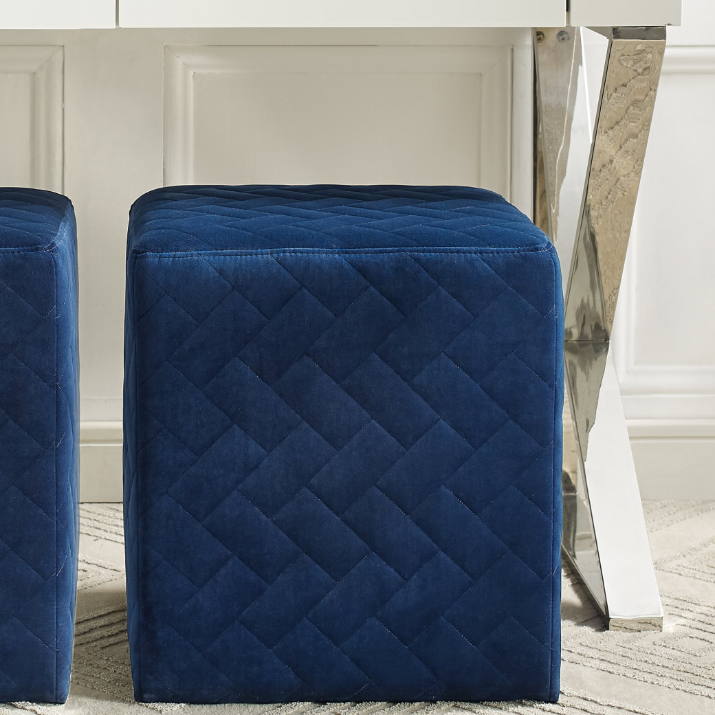 Ebern Designs Grayson Velvet Brick Quilted Cube Ottoman For Bedroom ...