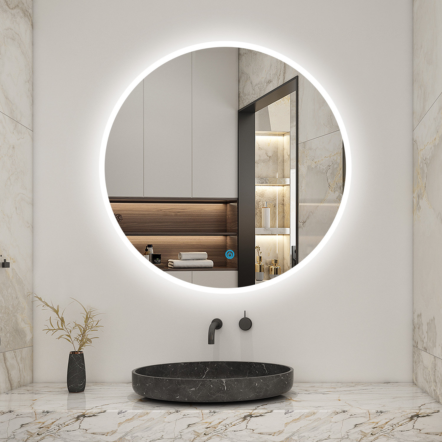 Metro Lane Brextyn Illuminated Round Bathroom Mirror with LED Light ...