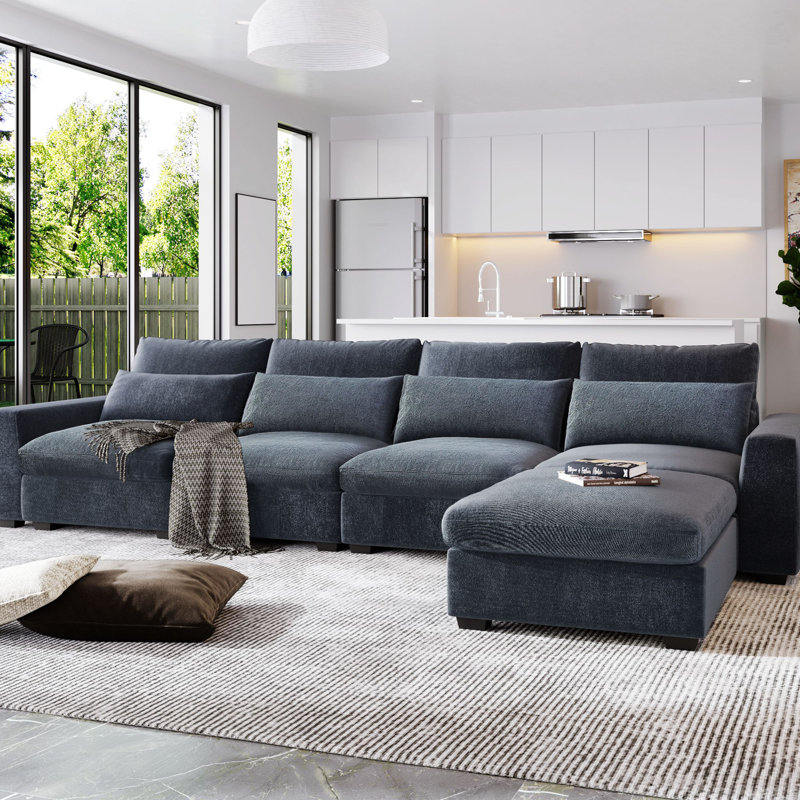 Hokku Designs Anacelis 129.9" Square Arm Sofa Chaise,Modern Large L ...