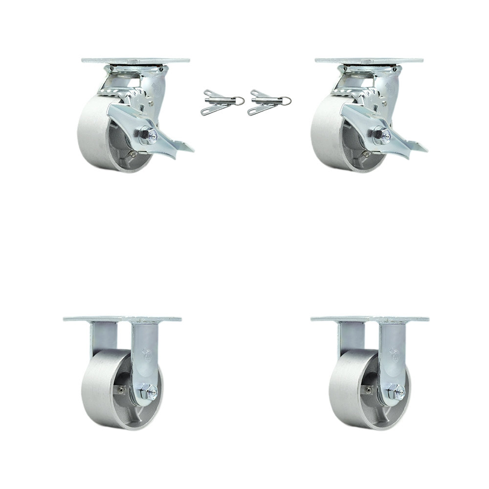 Service Caster 4 Piece Semi Steel Caster Set with 2 Brakes/Swivel Lock ...
