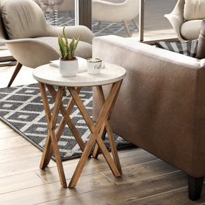 Millwood Pines Moty Rustic Round Rustic End Table, Distressed White Top ...