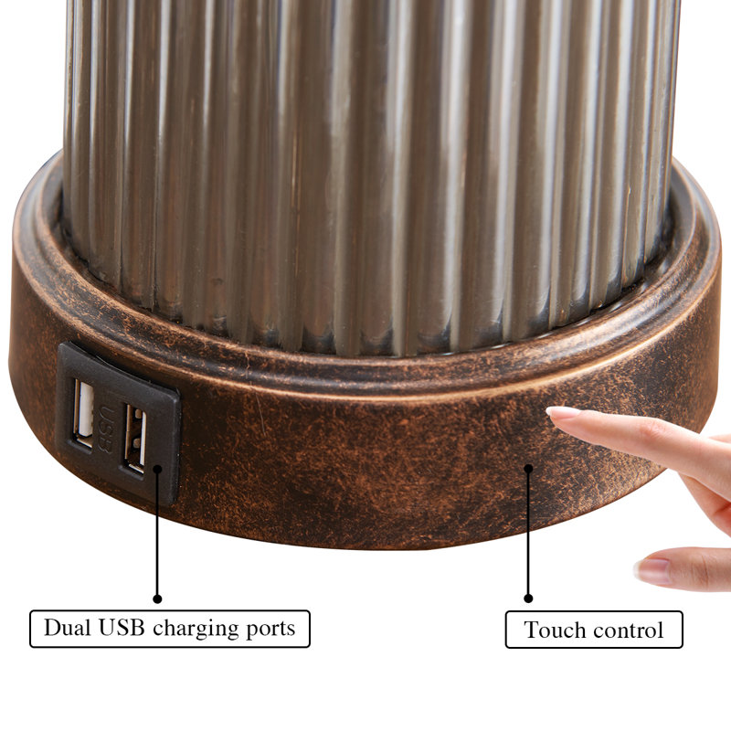 Latitude Run® Alaric 26" Strip Glass Table Lamp Set With USB Ports ...