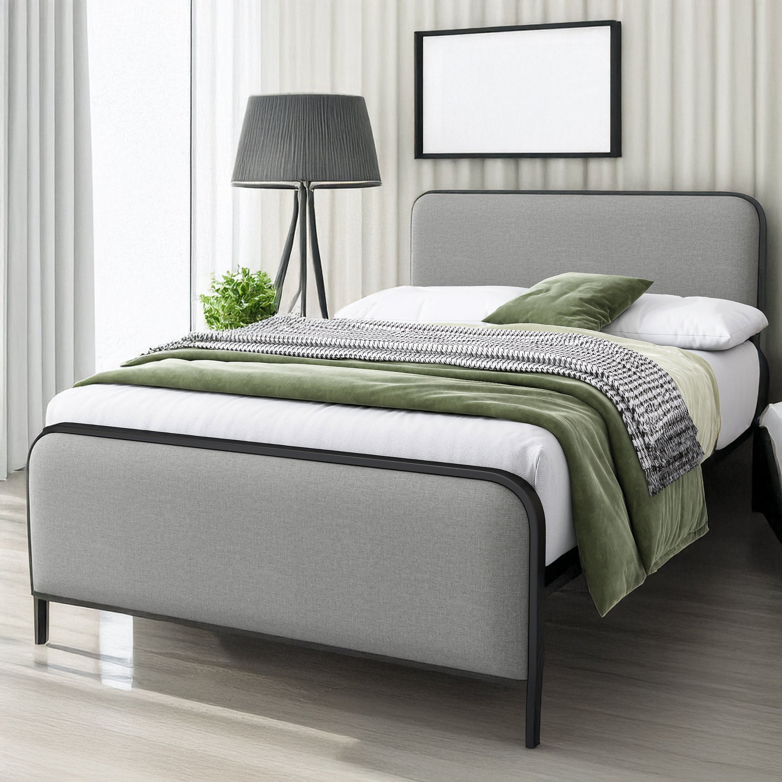 Ebern Designs Modern Metal Bed Frameframe With Curved Upholstered ...