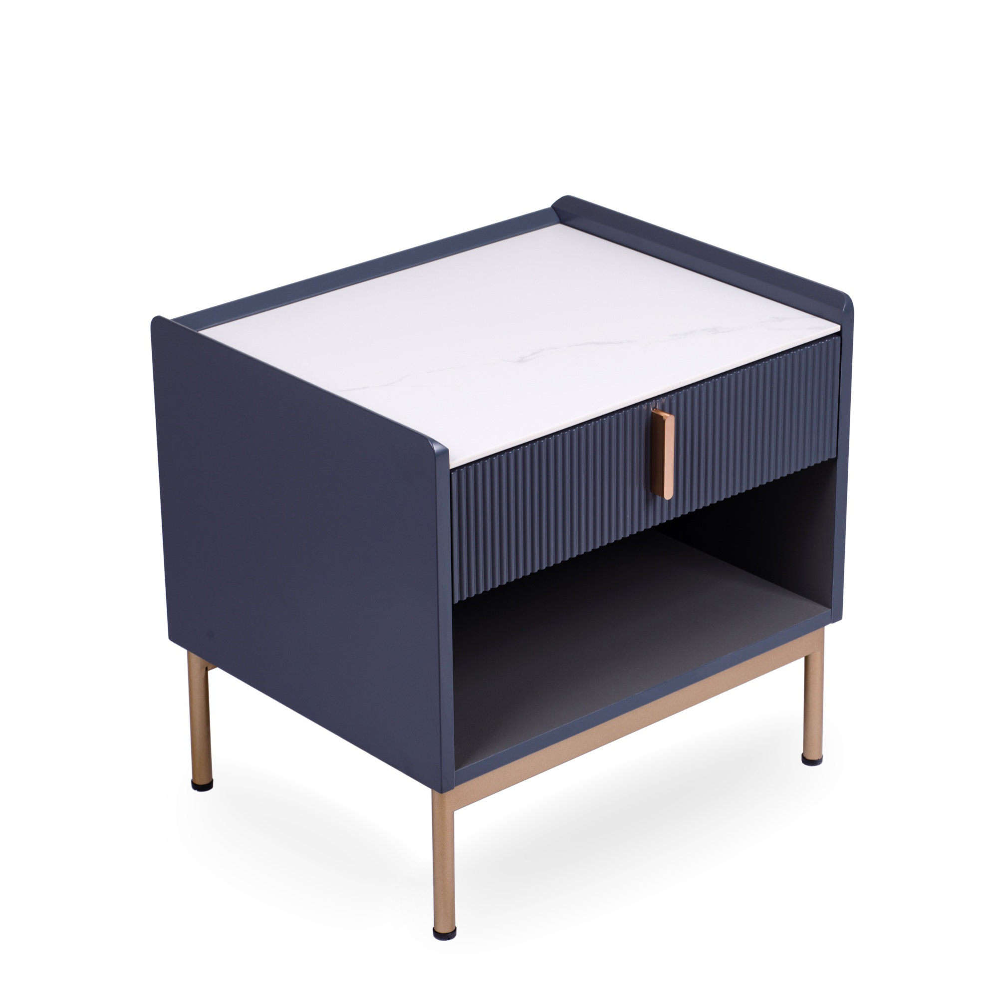 Mercer41 Modern White End Table Or Night Stand Stone Tabletop & Gold ...