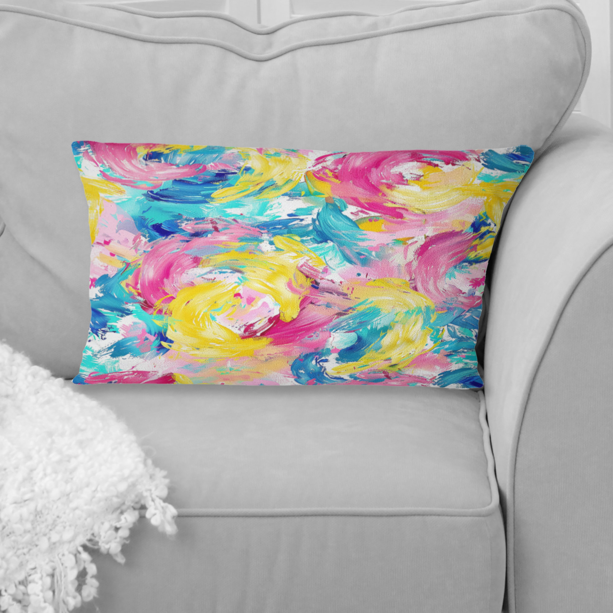 Design Art Pink Blue Abstract Circus Pastel III - Abstract Pillow | Wayfair