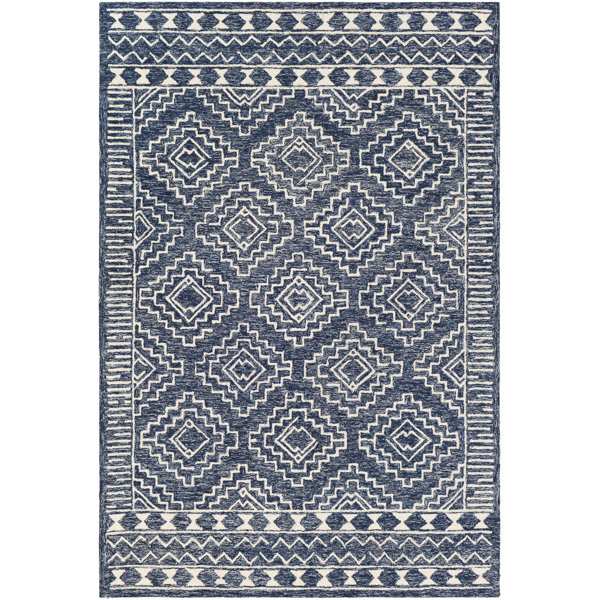 Wade Logan® Ammann Geometric Handmade Tufted Wool Navy/White Area Rug ...