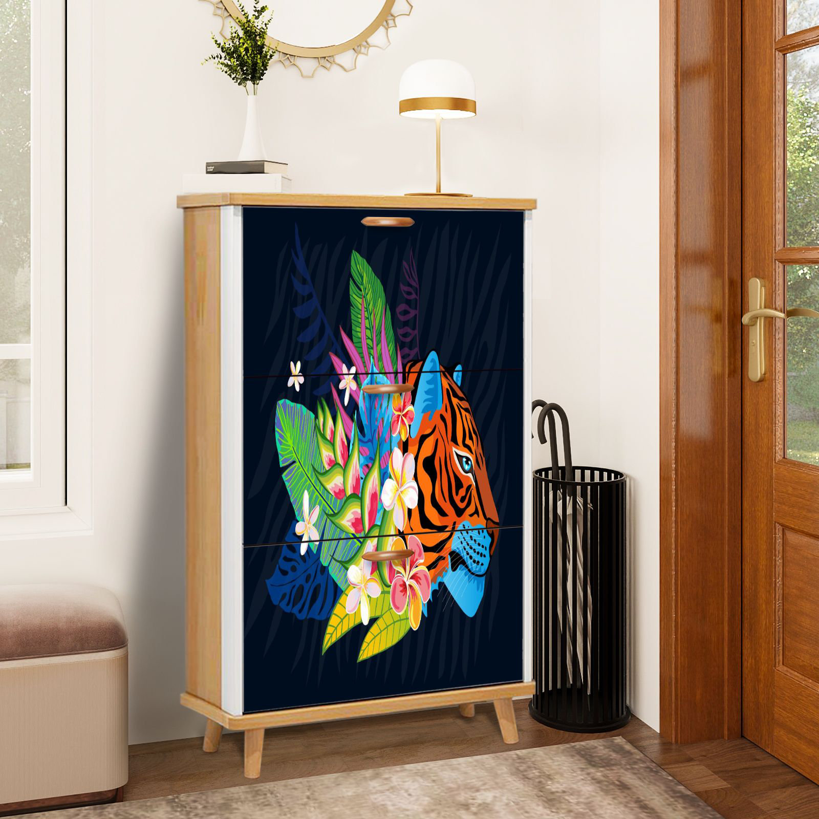 PeeNoke Shoe Storage Cabinet with 3 Flip Drawers for Red tiger head ...
