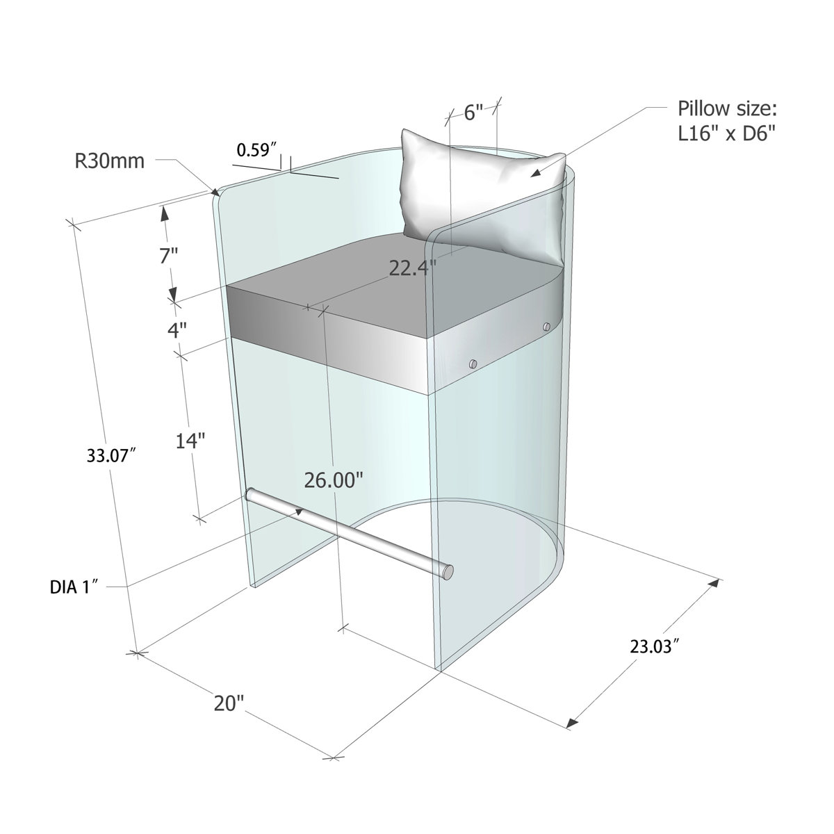 Orren Ellis Scriba Counter Height Stool w/ Solid Curved Acrylic Frame ...