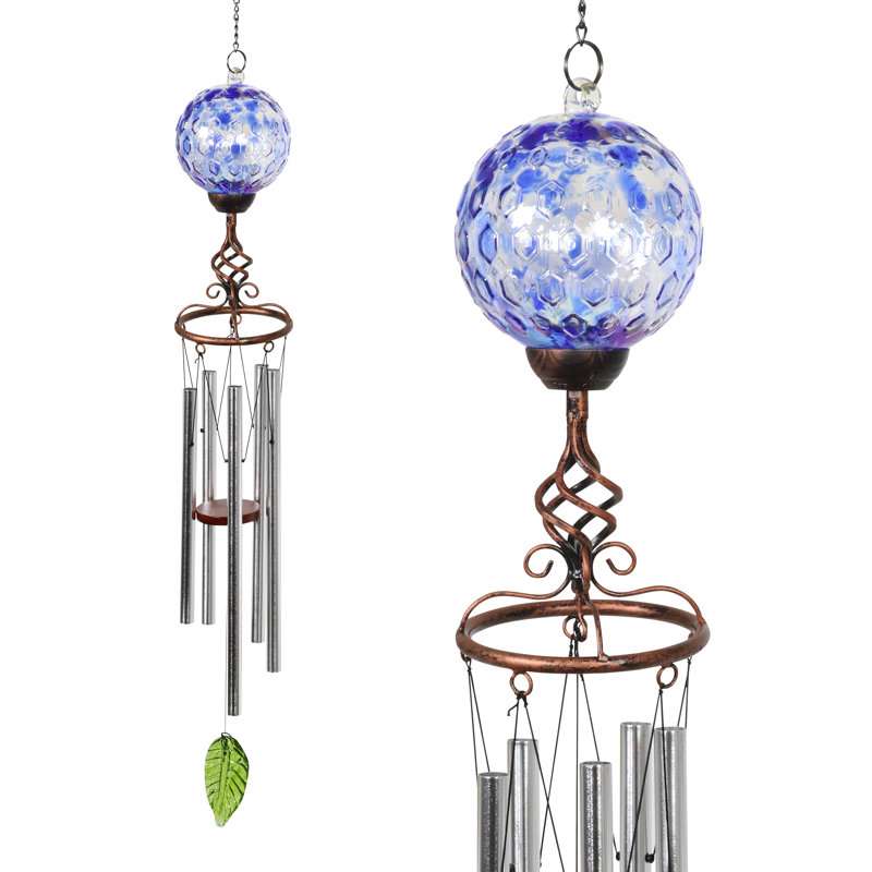 Exhart Solar Pearlized Honeycomb Glass Ball Wind Chime with Metal ...