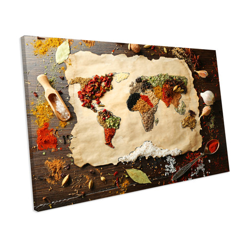 Latitude Run Food Spices Map Kitchen - Wrapped Canvas Photograph ...