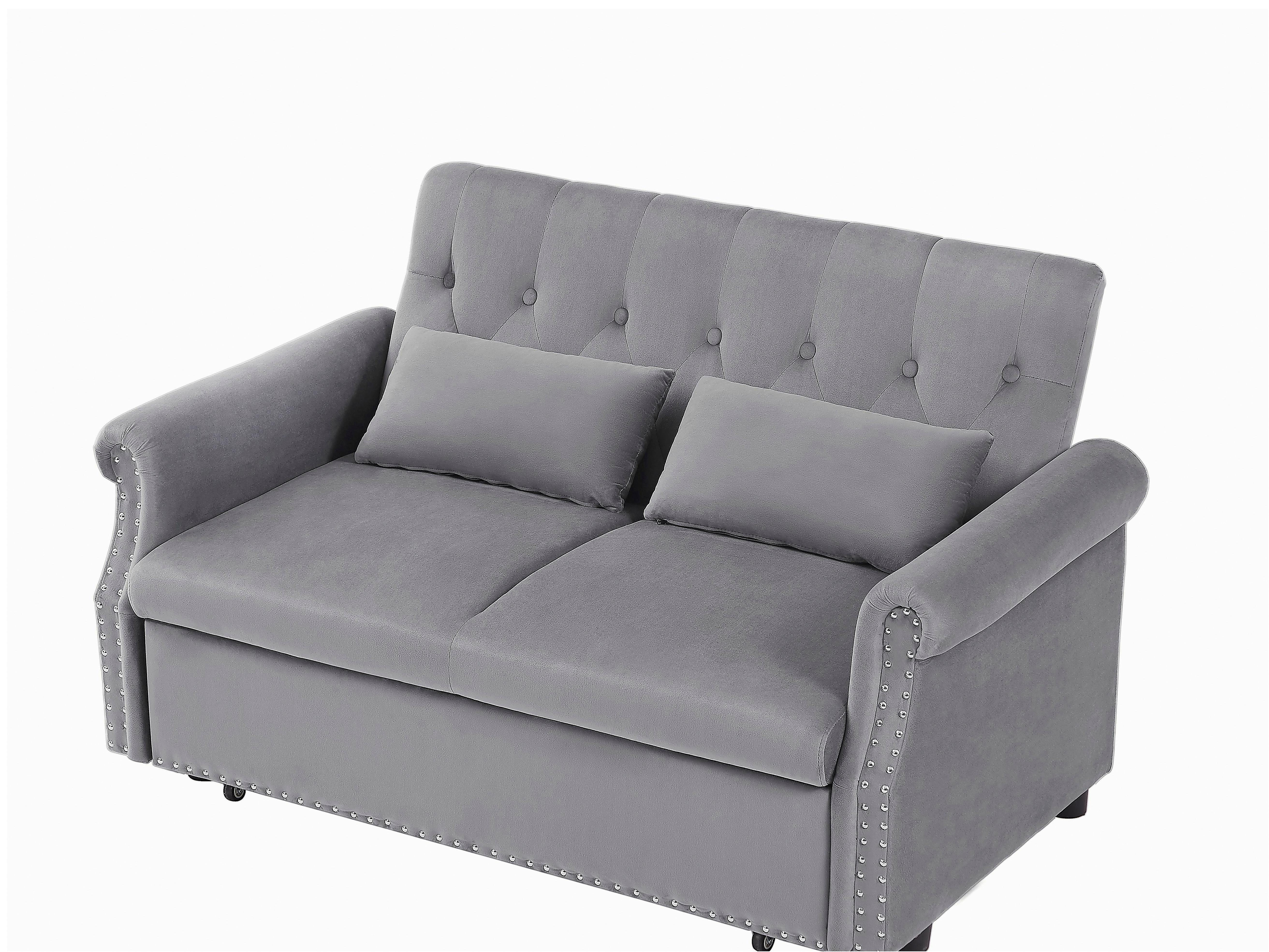Ebern Designs Artemax 55'' Modern Shiny Velvet Convertible Loveseat ...