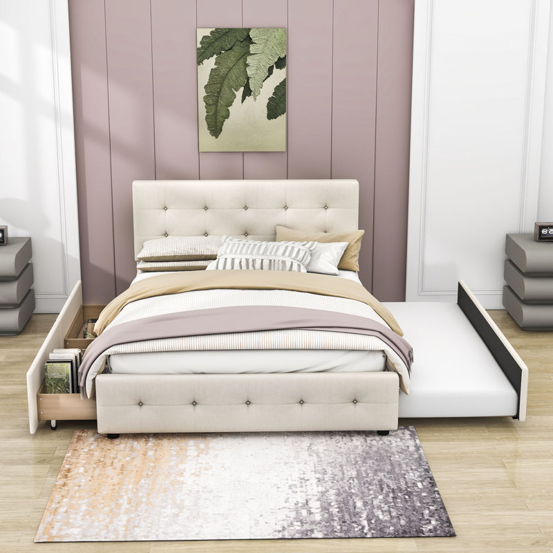 Red Barrel Studio® Filicity Queen Size Upholstered Platform Bed with 2 ...