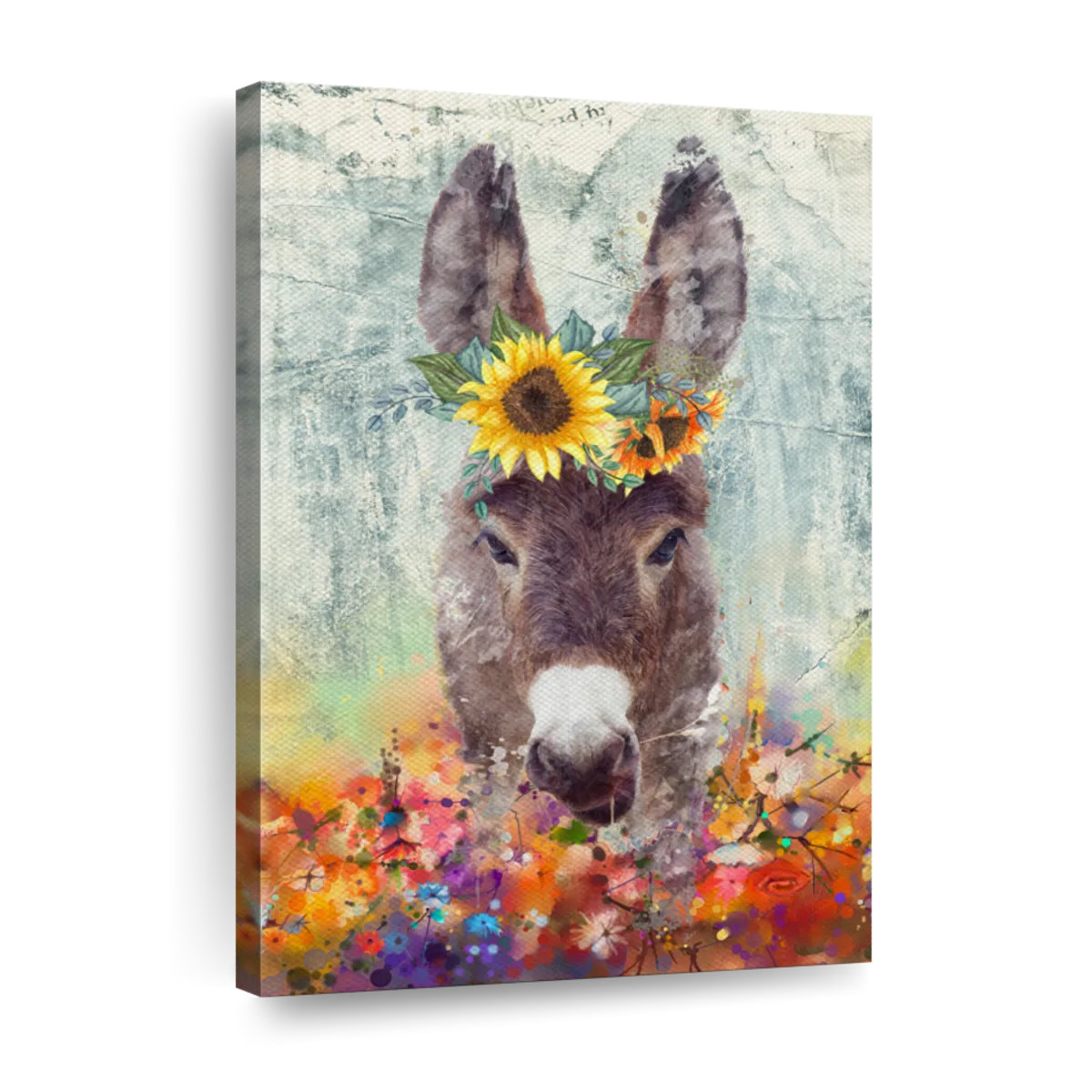 August Grove® Donkey Floral Crown On Canvas Print | Wayfair