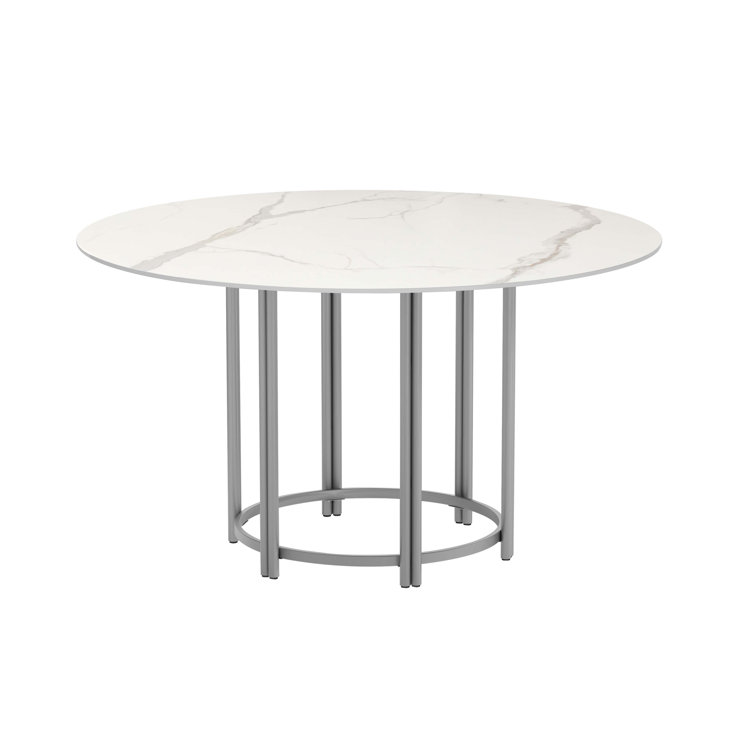 Chintaly Round Glass Top Metal Base Dining Table | Wayfair
