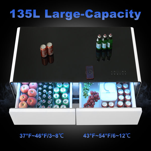 Hokku Designs Comaneci Smart Coffee Table with 135L Fridge, Bluetooth ...