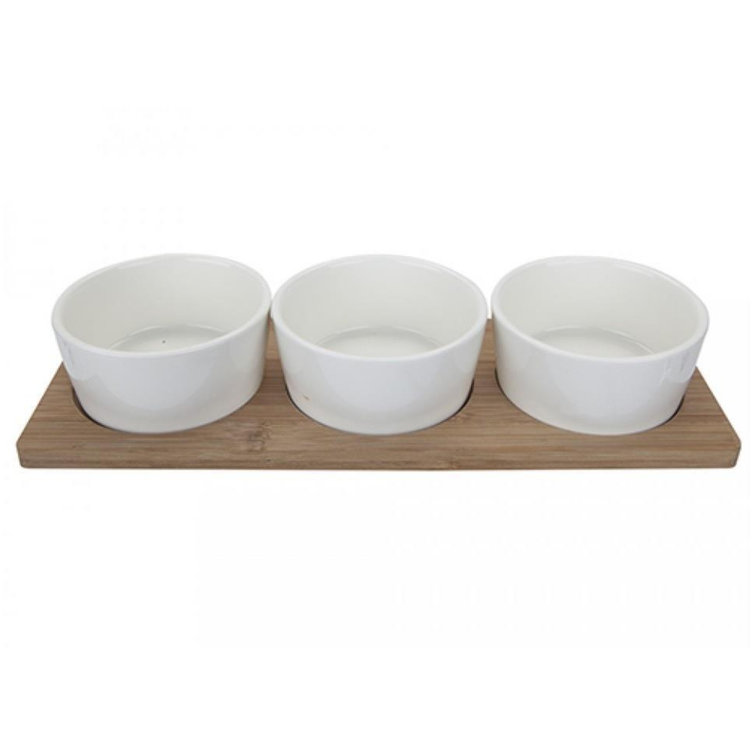 MantraRaj Serving Board With Three Round Ceramic Bowls Bamboo Serving ...