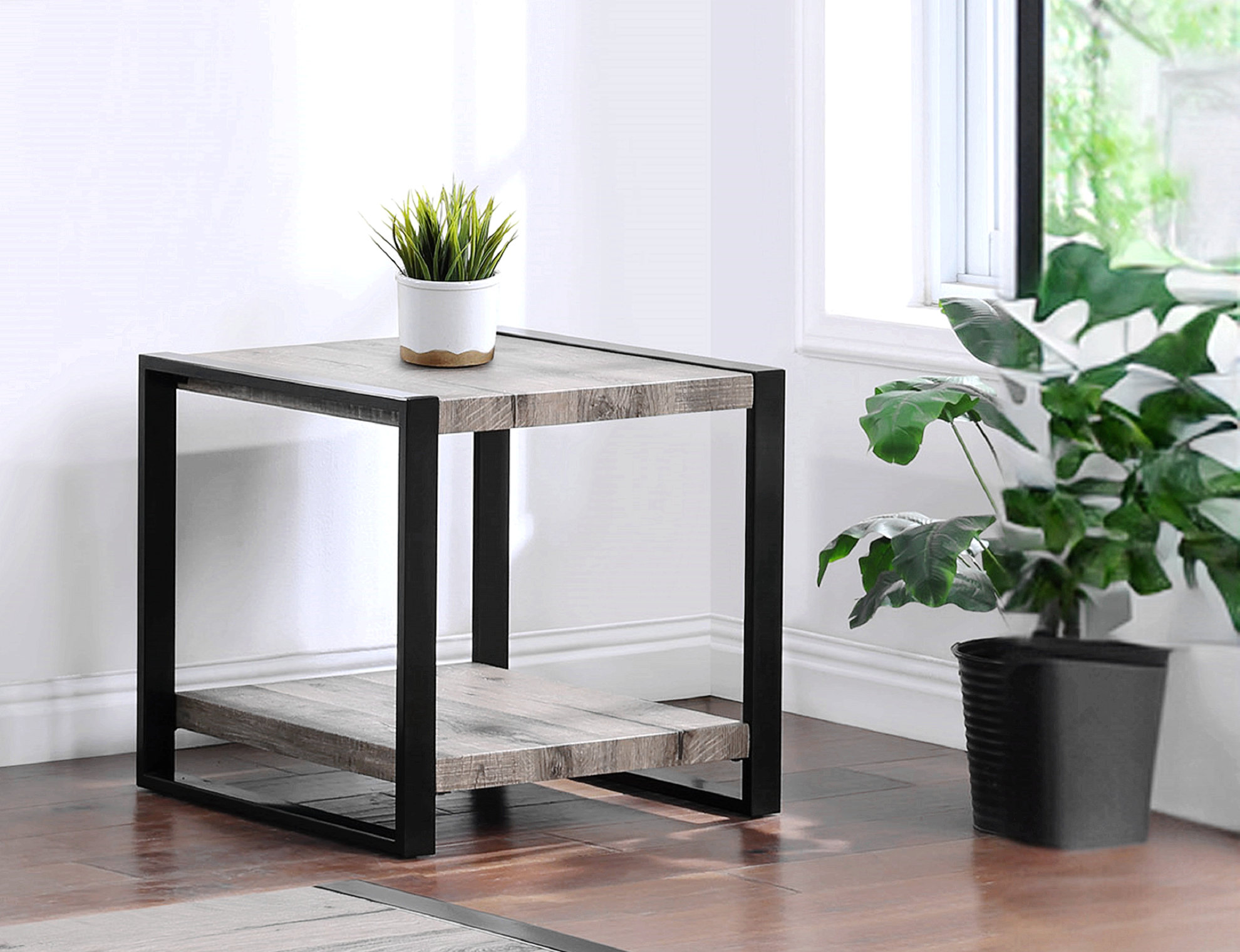 17 Stories Table de bout contemporaine 1pc avec tablette de rangement ...