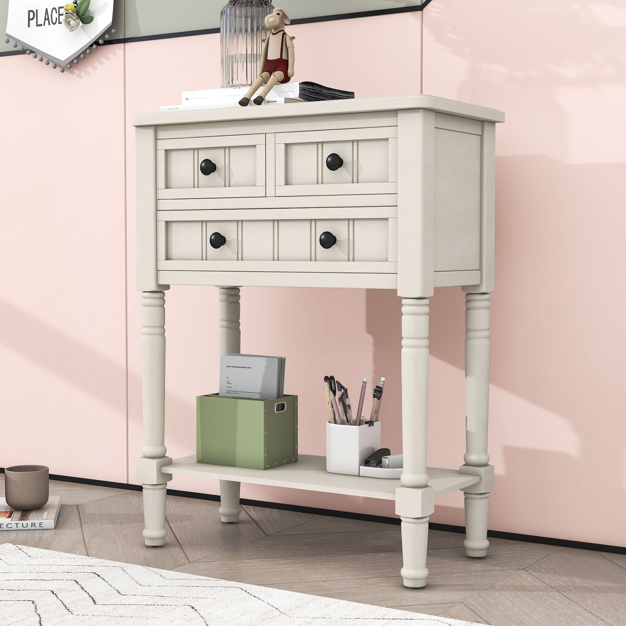 Charlton Home® Draga Retro Narrow Console Table with Storage Drawers ...