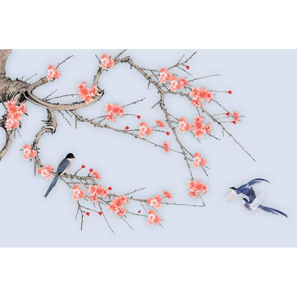 IDEA4WALL Flower On Branch Peel & Stick Floral Border | Wayfair