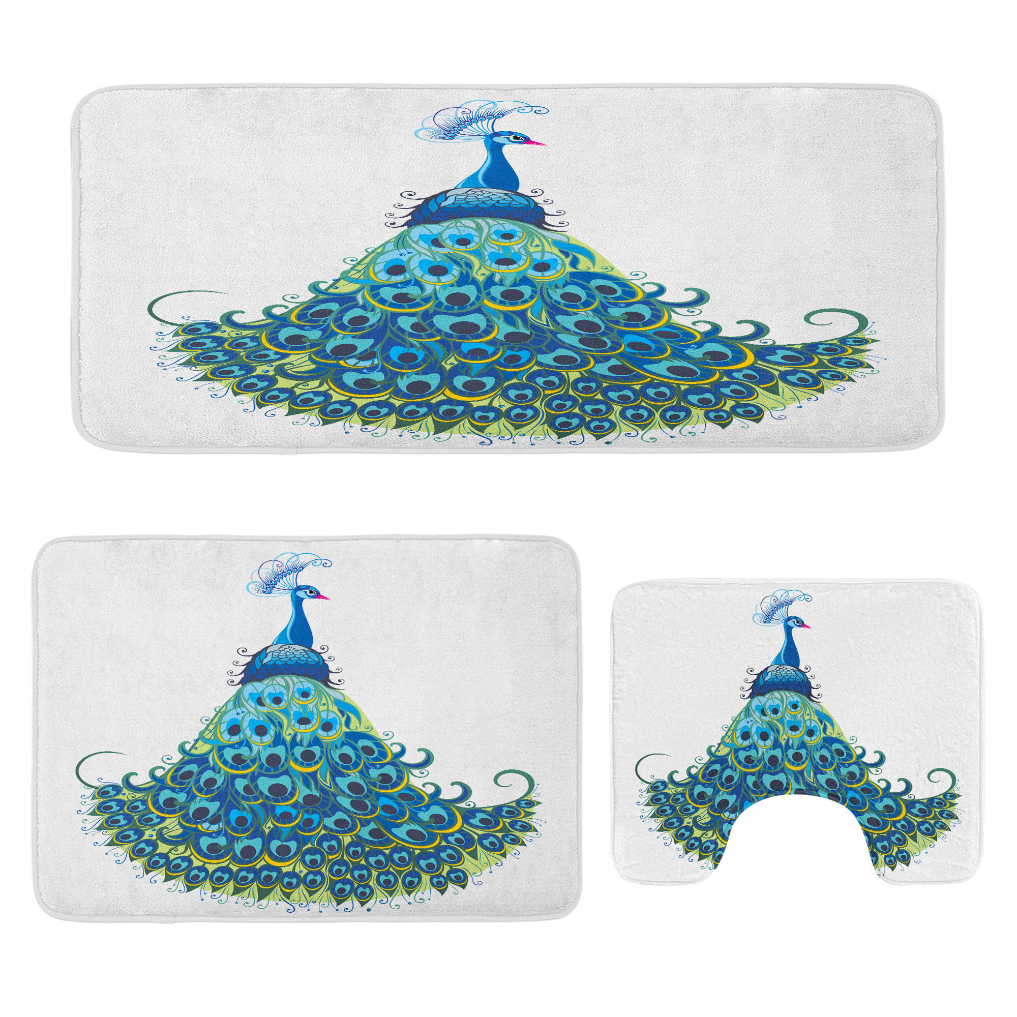 East Urban Home Peacock Bathroom Rug Set 3 Pieces U-Shape & Rectangle ...