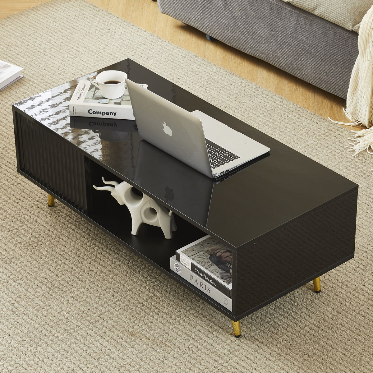 Mercer41 16 Colors Led Rectangle High Gloss Coffee Table With Metal ...