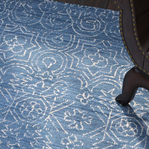 Evers Handmade Tufted Wool Denim Blue/Ivory Area Rug & Reviews | Birch Lane