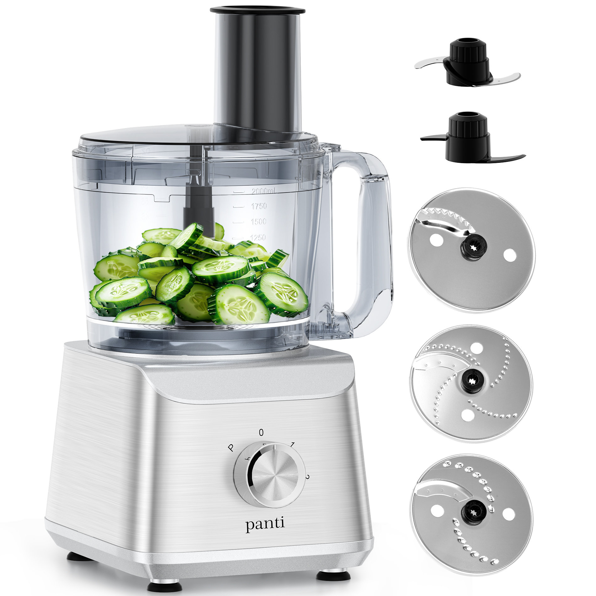 Panti Food Processor, 2+P Speeds 4 Functions For Chopping, Slicing ...