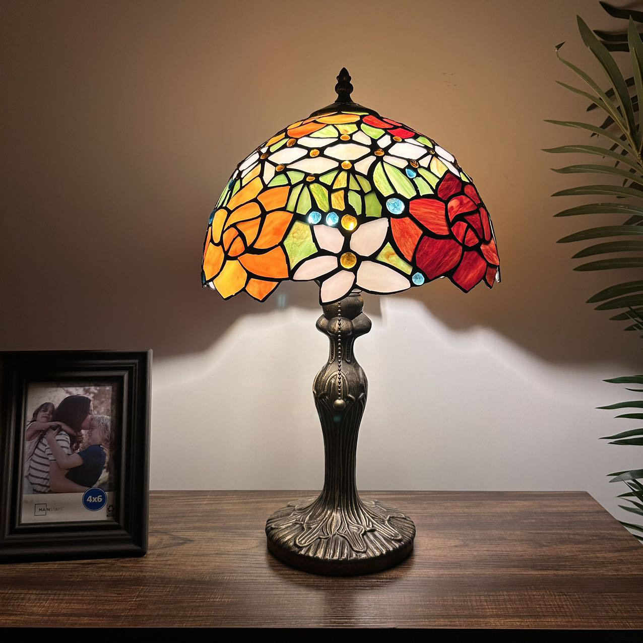 Bloomsbury Market Linslade Tiffany Table Lamp Red Orange Stained Glass ...