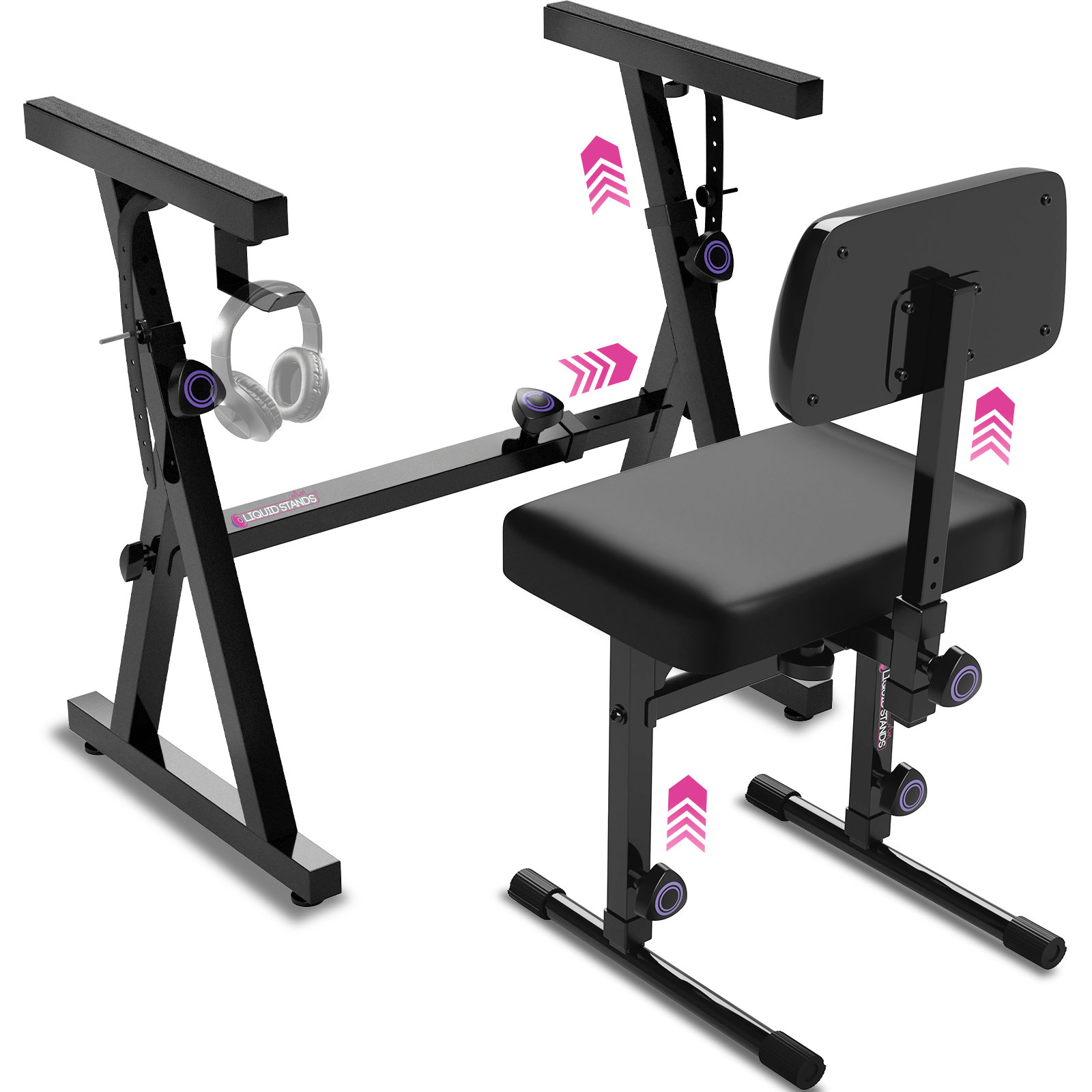 Liquid Stands Piano Keyboard Stand and Bench Adjustable Stool Set ...