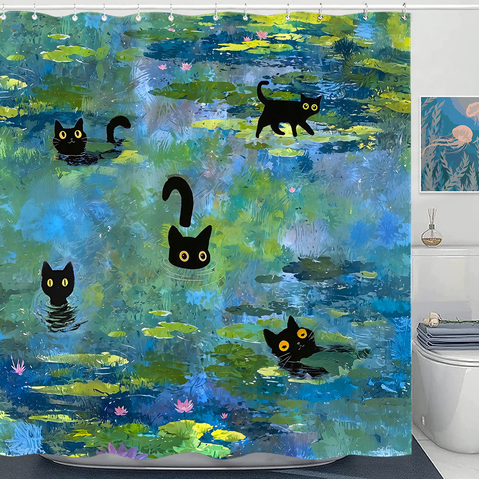 East Urban Home Cute Cat Shower Curtain 72x72 Inch With Hooks | Wayfair