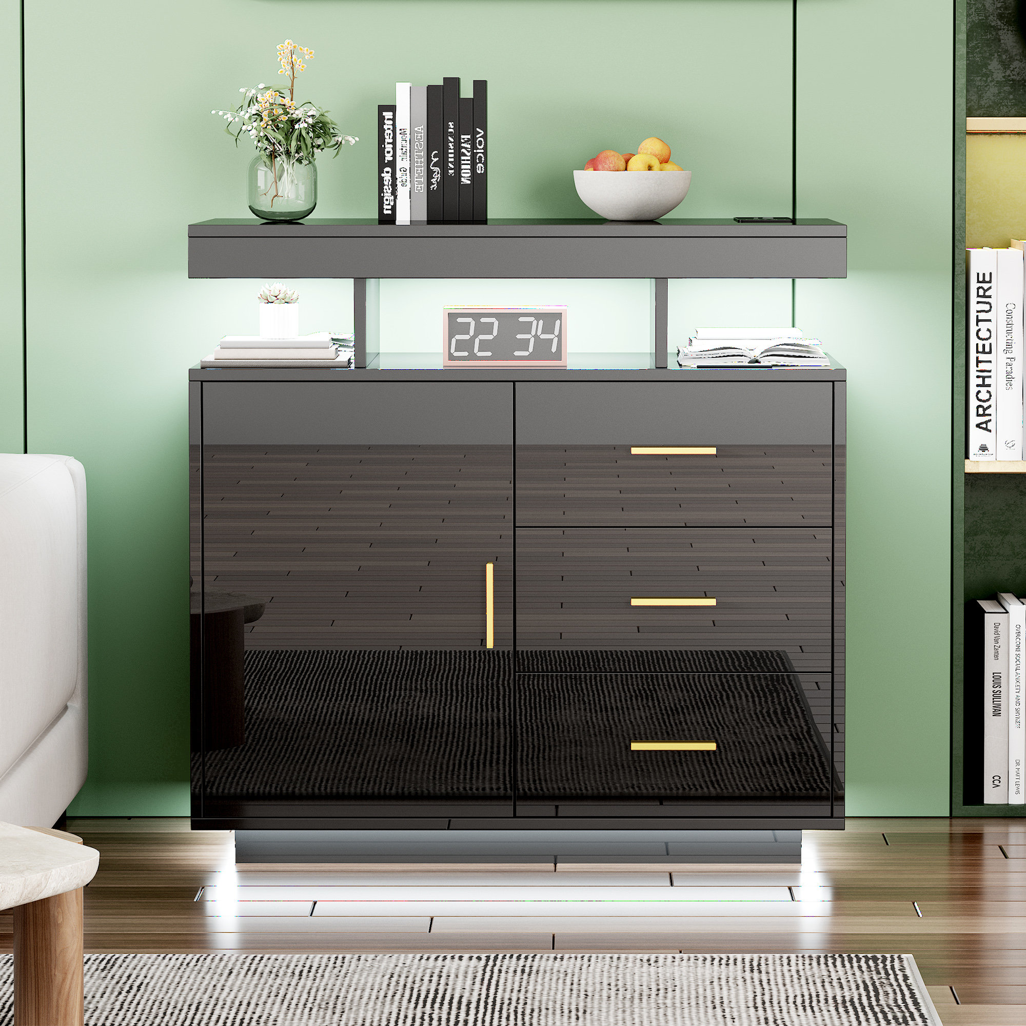 Wrought Studio Cordai Sideboard Buffet Storage Cabinet With Led Lights ...