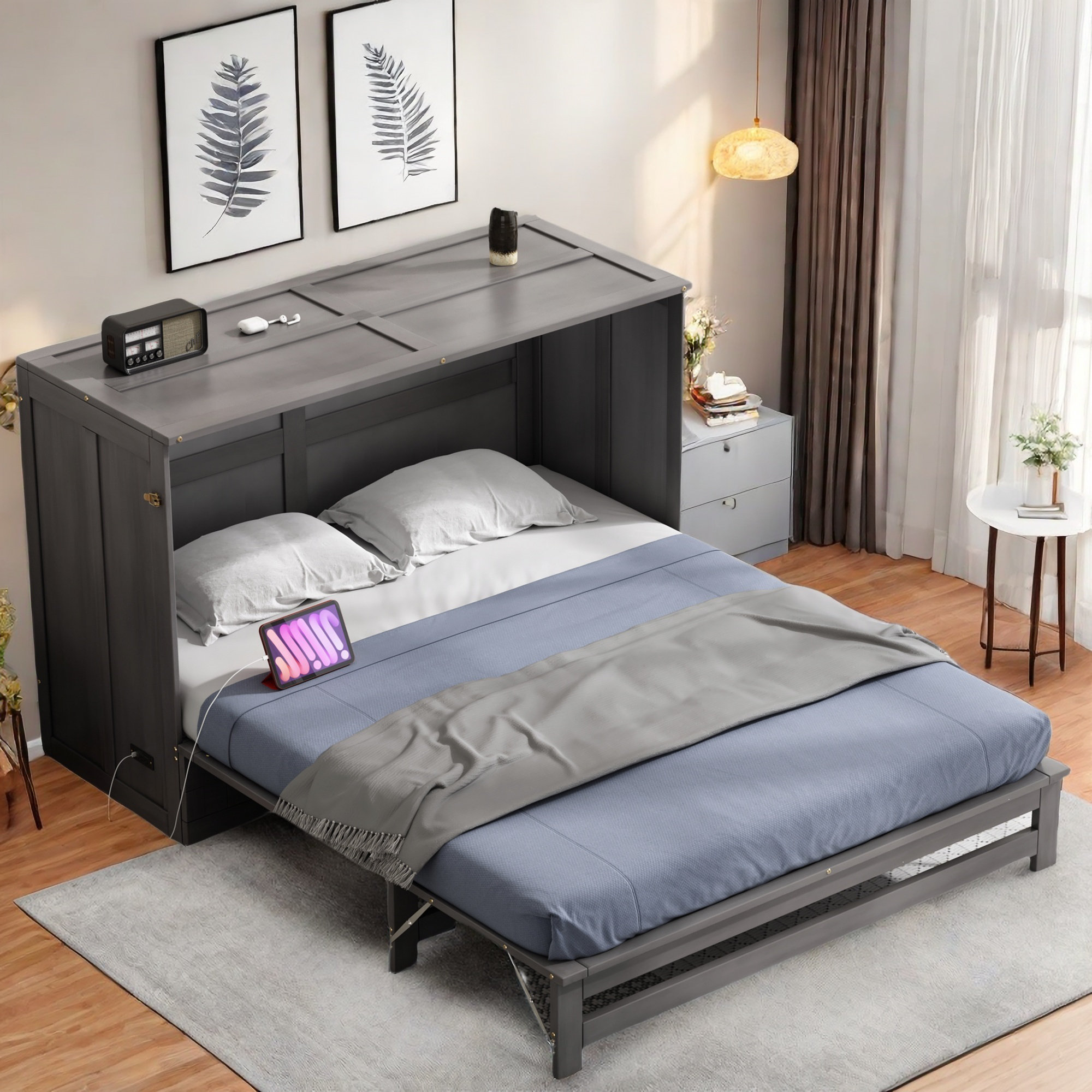 Velvetvanguards Platform Bed Murphy Bed With Built-in Charging Station ...