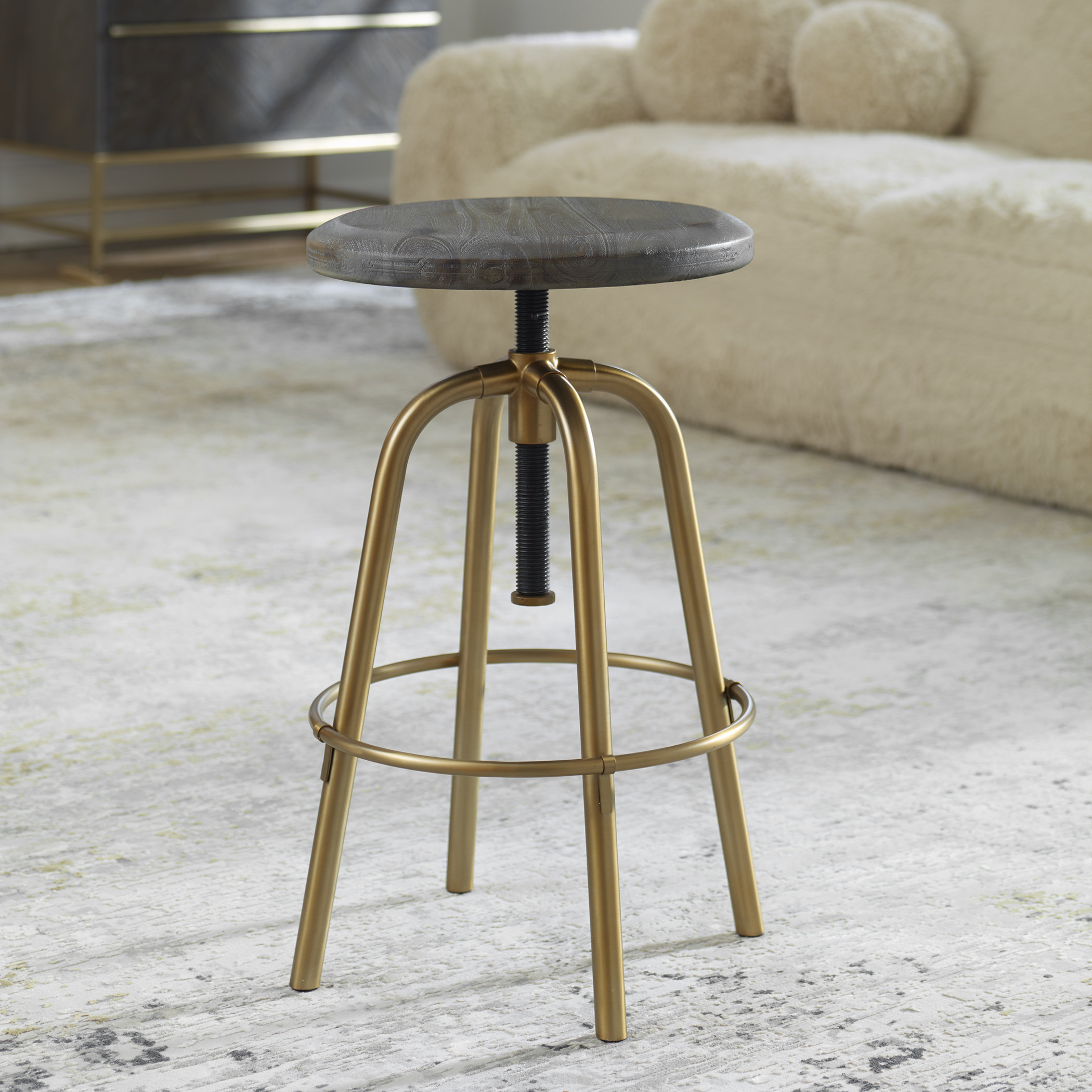 Mercer41 Tinus Adjustable Height Counter Stool with Metal Frame ...