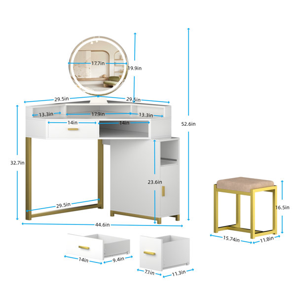 Mercer41 Laberta Corner Vanity Set with Lighted Mirror | Wayfair