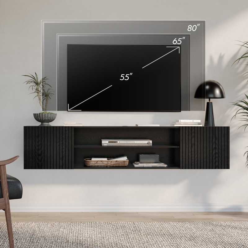 Fitueyes Fireplace Floating Tv Stand With 36" Fireplace, Modern Wood Tv ...