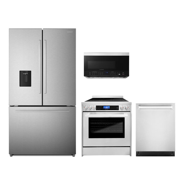 Cosmo 4 Piece Kitchen Appliance Package with French Door Refrigerator ...