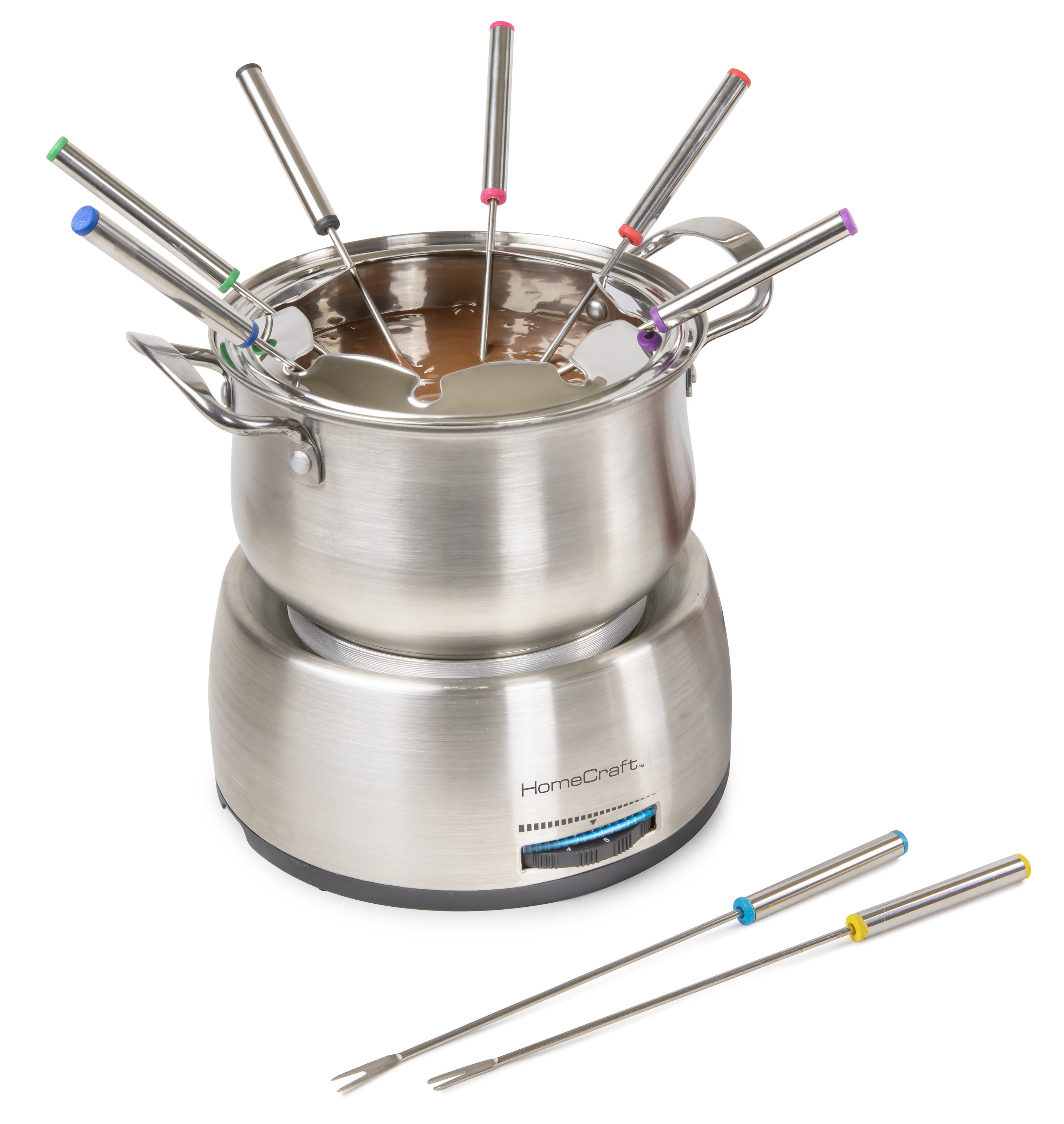 HomeCraft 8-Cup Stainless Steel Electric Chocolate Fondue Set With 8 ...