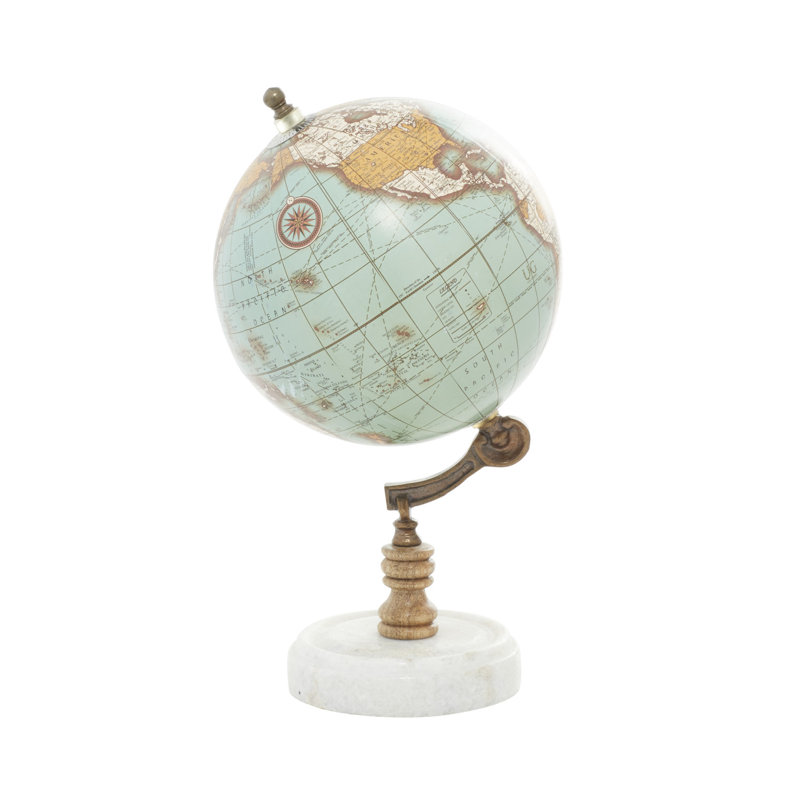Three Posts™ Aquamarine Marble and Wood Globe & Reviews | Wayfair